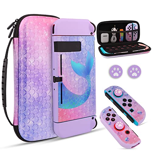 TCJJ Mermaid Hard Carrying Case for Nintendo Switch-Purple Portable Travel Case with Soft TPU Protective Case Cover Compatible with Nintendo Switch for Girls
