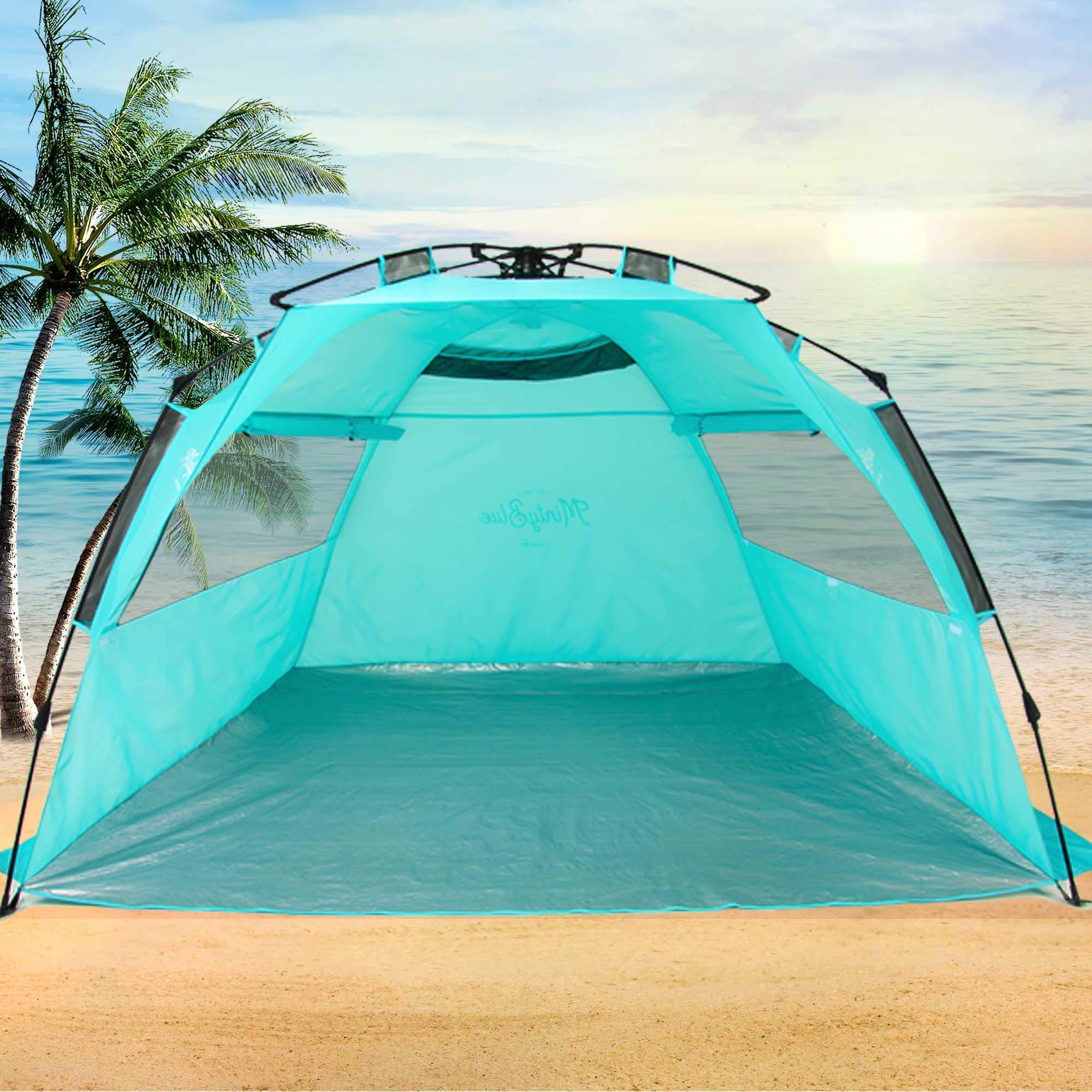 porayhut Easy Up Folding Beach Tent Sun Shade Shelter,3-4 Person for Family,SPF 50+,Large Mesh Roll Up Ventilation Windows,Storage Pockets,Carry Bag and Stakes