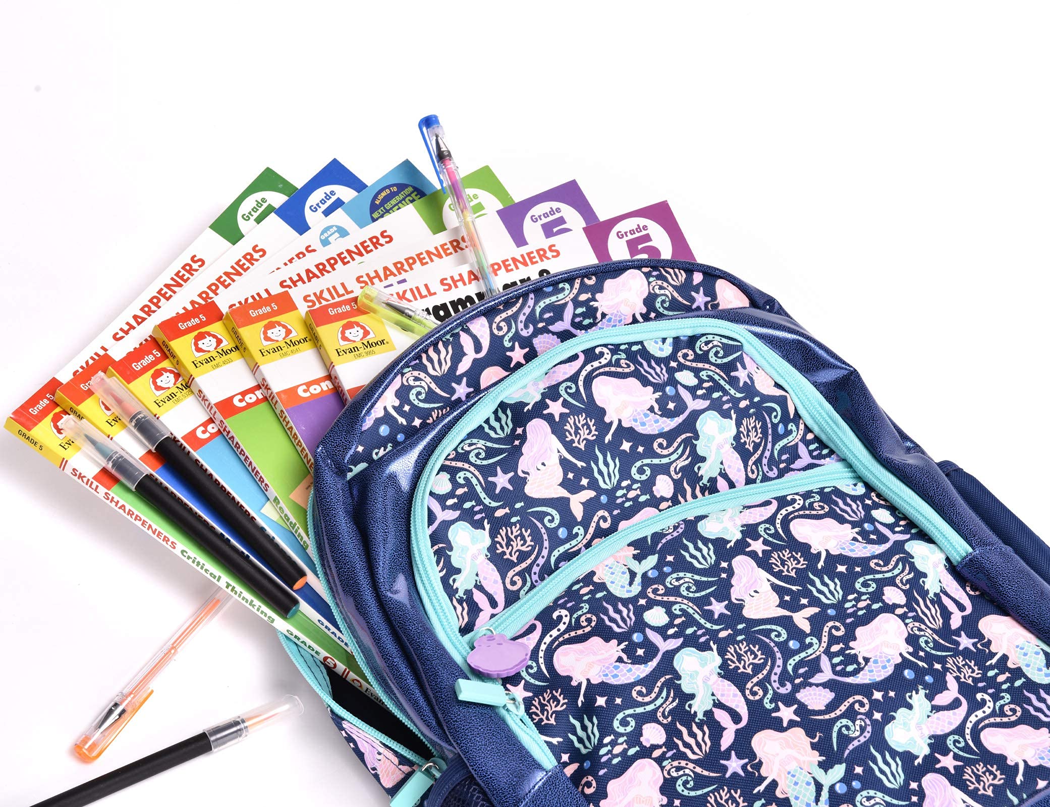 SPENCIL School Backpack for Girls & Boys, Large Cute Cartoon Print Light Weight Elementary Backpack for Kids (mermaid)
