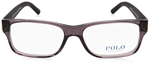 Polo Ralph Lauren Men's PH2117 Rectangular Prescription Eyewear Frames, Shiny Transparent Grey/Demo Lens, 52 mm