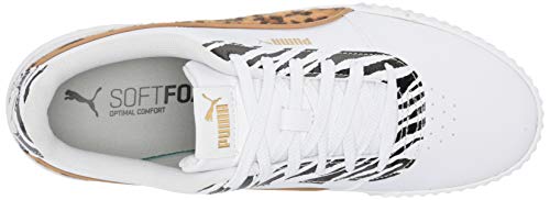 PUMA womens Carina Sneaker, Puma White-puma Team Gold-apple Cinnamon, 8.5 US