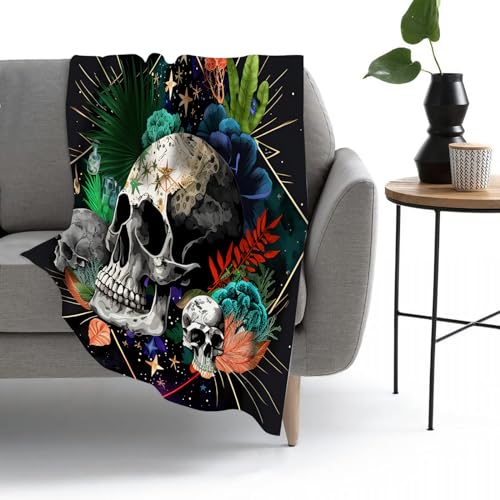 POSLAB Super Soft Throw Blanket Aesthetics Skull Mushroom Flower Printed Light Weight Plush Flannel Blankets Living Room Sofa Beding for Adults for All Season