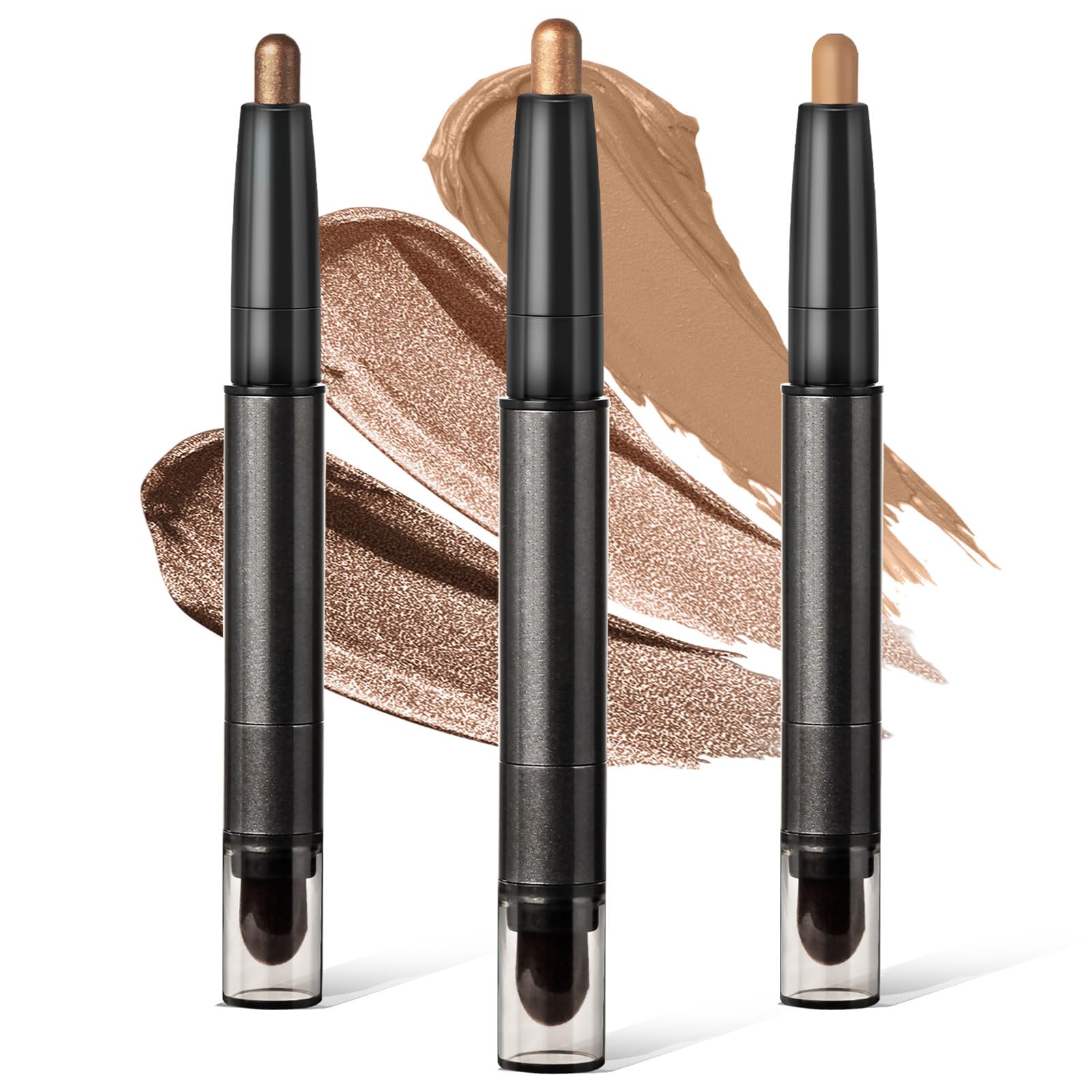 QLZLLF 3 Pcs 2 in 1 Eyeshadow Stick Sets, Cream Eyeshadow Stick, Light to Dark Waterproof Eyeshadow Highlighter Makeup, Matte and Shimmer Eyeshadow Crayon, Neutral and Brown