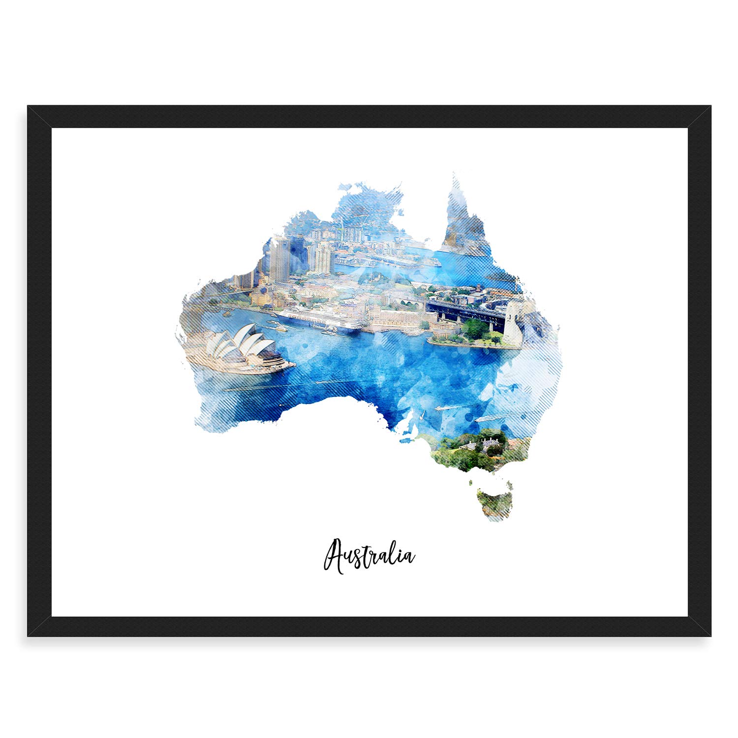 Refinery Number One Australia Horizontal Watercolor map Print - 14x11 - Unframed Art Print
