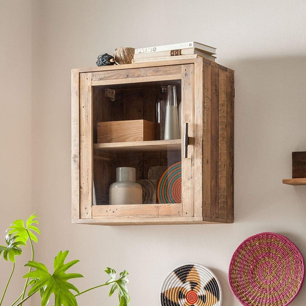 RANRANJJ Rustic Wood and Metal Wall Mounted Double Door Storage Cabinet