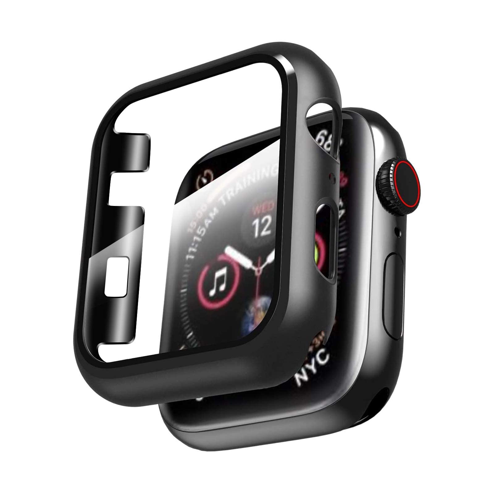Smiling Case Compatible with Apple Watch Series 3 & Series 2 38mm with Built in Tempered Glass Screen Protector- All Around Hard PC Case Overall Protective Cover - Black