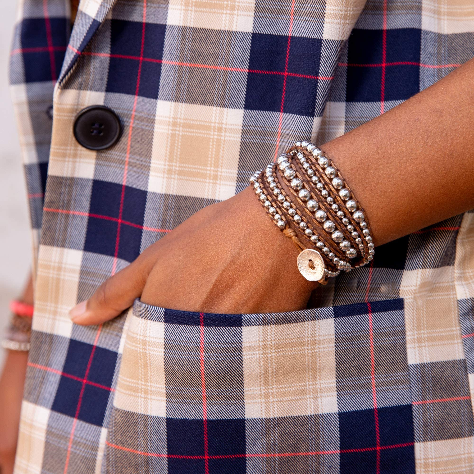 spirit wrist Silver Zinc + Brown Dakota Boho Wrap Bracelet