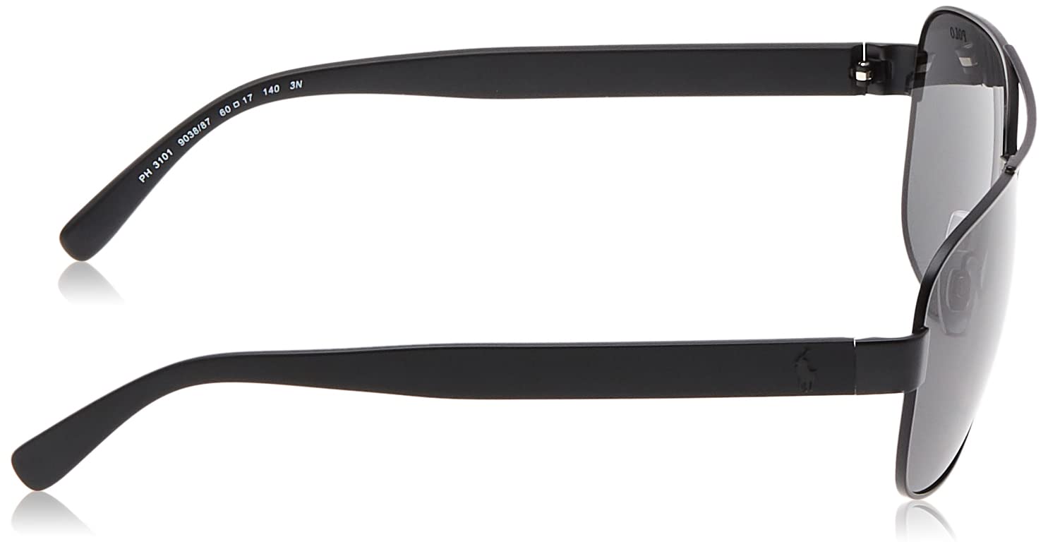 Polo Ralph Lauren Mens PH3101 Square Sunglasses, Matte Black/Dark Grey, 60 mm