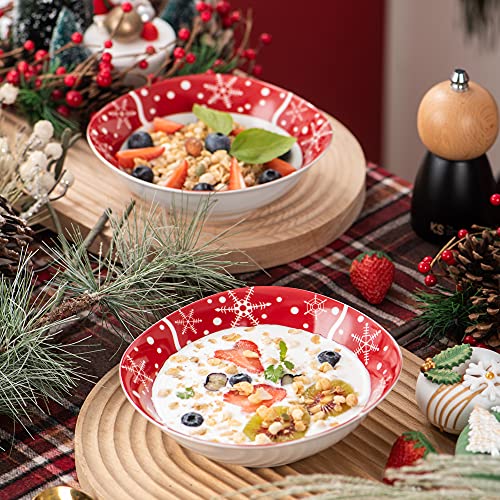 VEWEET Cereal Bowls Soup Bowl,Porcelain Bowls Set 15 OZ Breakfast Bowls, Christmas Bowls Serve for 6, Santa Claus Series