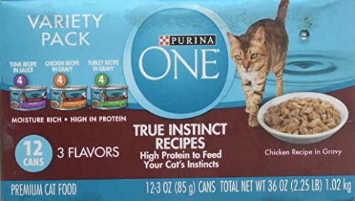 Purina ONE Wet Cat Food Variety Pack, Tuna, Chicken and Turkey Recipes, (12) 3 Oz Cans