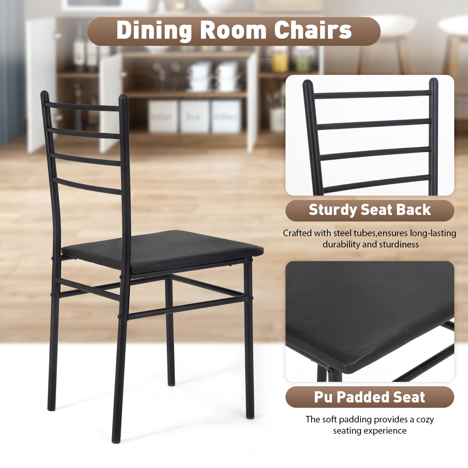 PayLessHere Dining Room Set 5-Piece Classic Dining Table Set for 4, Glass Top Table and 4 Rectangular Modern Chairs with Metal Legs for Dining Room and Kitchen