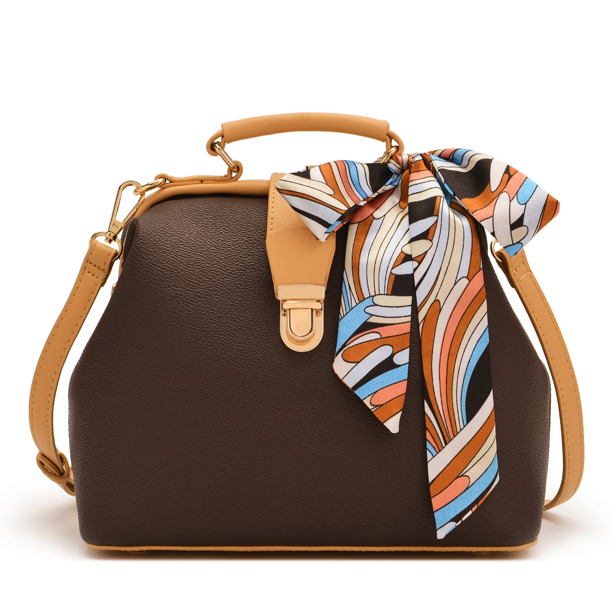 rofozzi Women's Crossbody Bag with Top Handle - Doctor Purses and Handbags for Women - Brown PU Leather Shoulder Tote with Strap