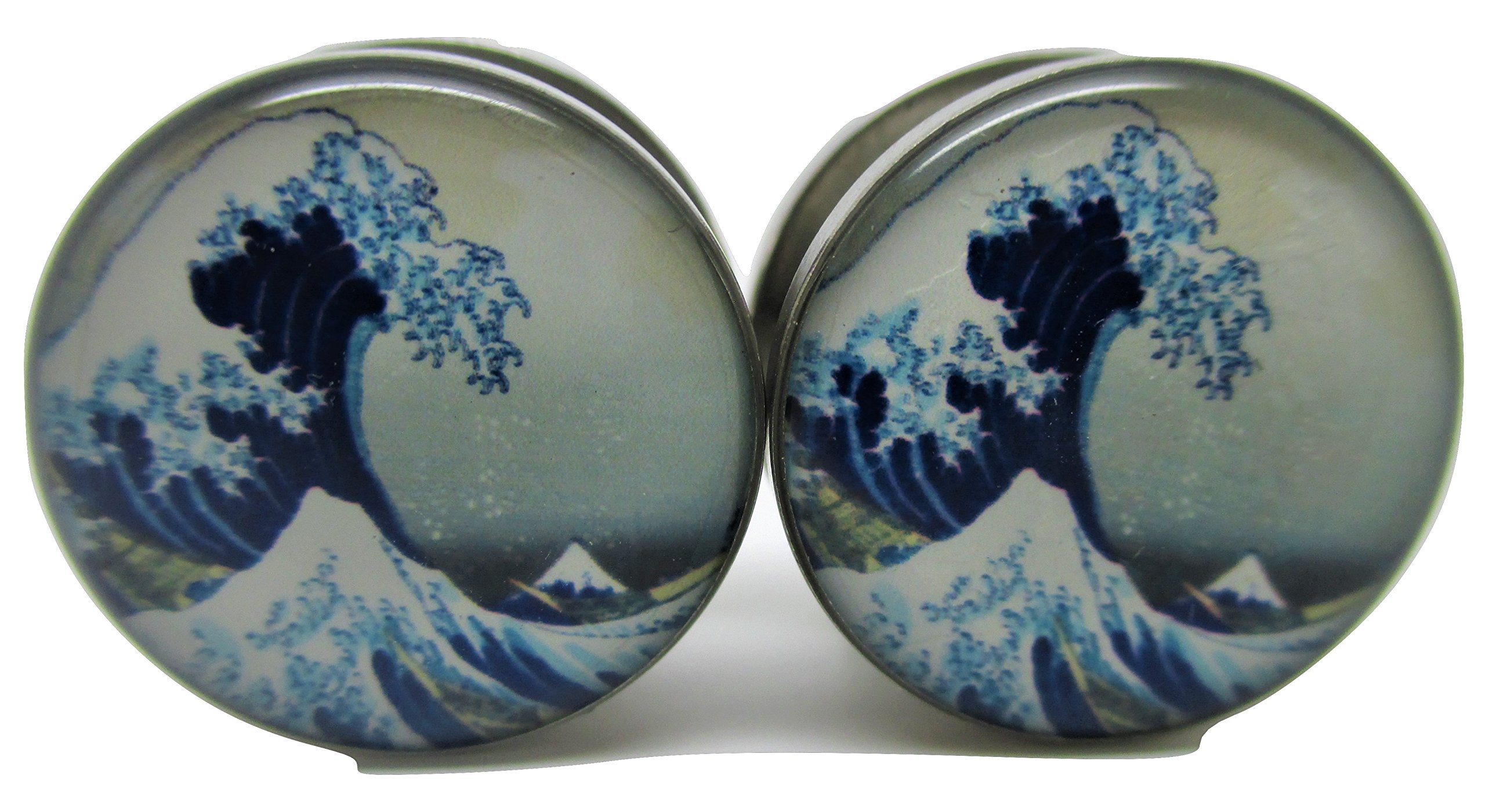 Pierced Republic The Great Wave Ear Plugs - Stainless Steel Screw-On Ear Plugs - 7 Sizes - *Pair* (2 Gauge (6mm))