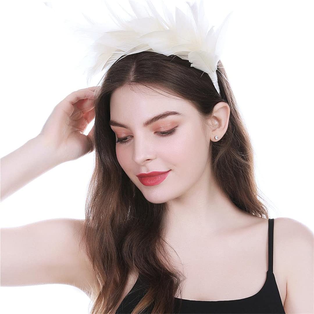 Vintage Feathers Headband 90S Female Headwear Solid Black Bridal Hair Accessories Feather Cocktail Hair Band White