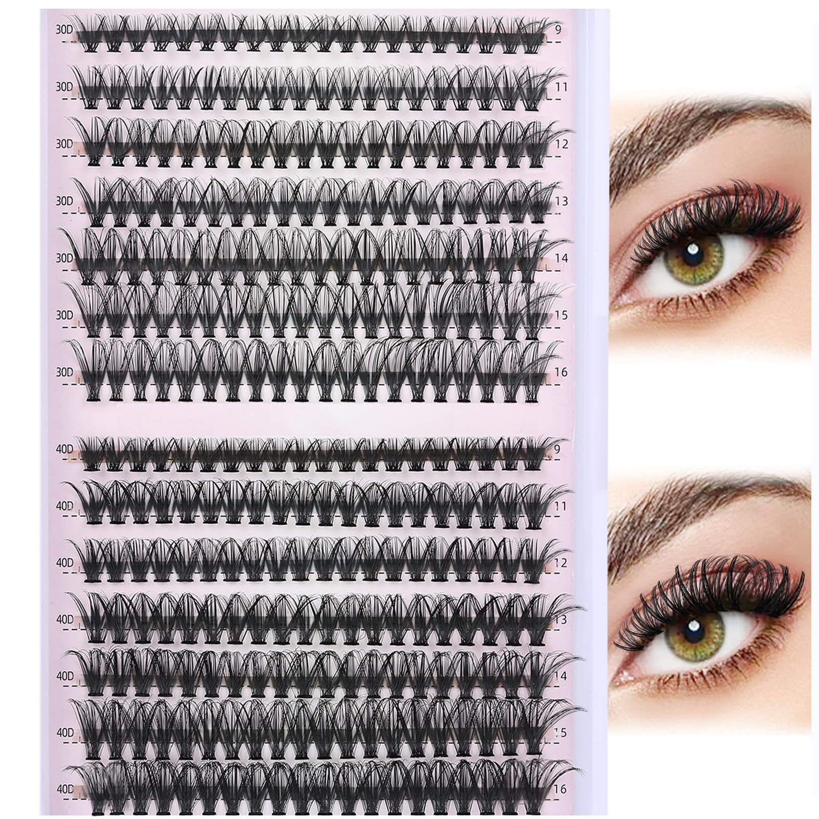 SIAMHOO DIY Lash Extension Clusters 280pcs Individual Wispy Lash Clusters D Curl 0.07mm 30D+40D Mixed Eyelash Bundle, Natural Eye Lash Clusters for Self Application at Home(30D+ 40D-0.07D-9-16Mix)