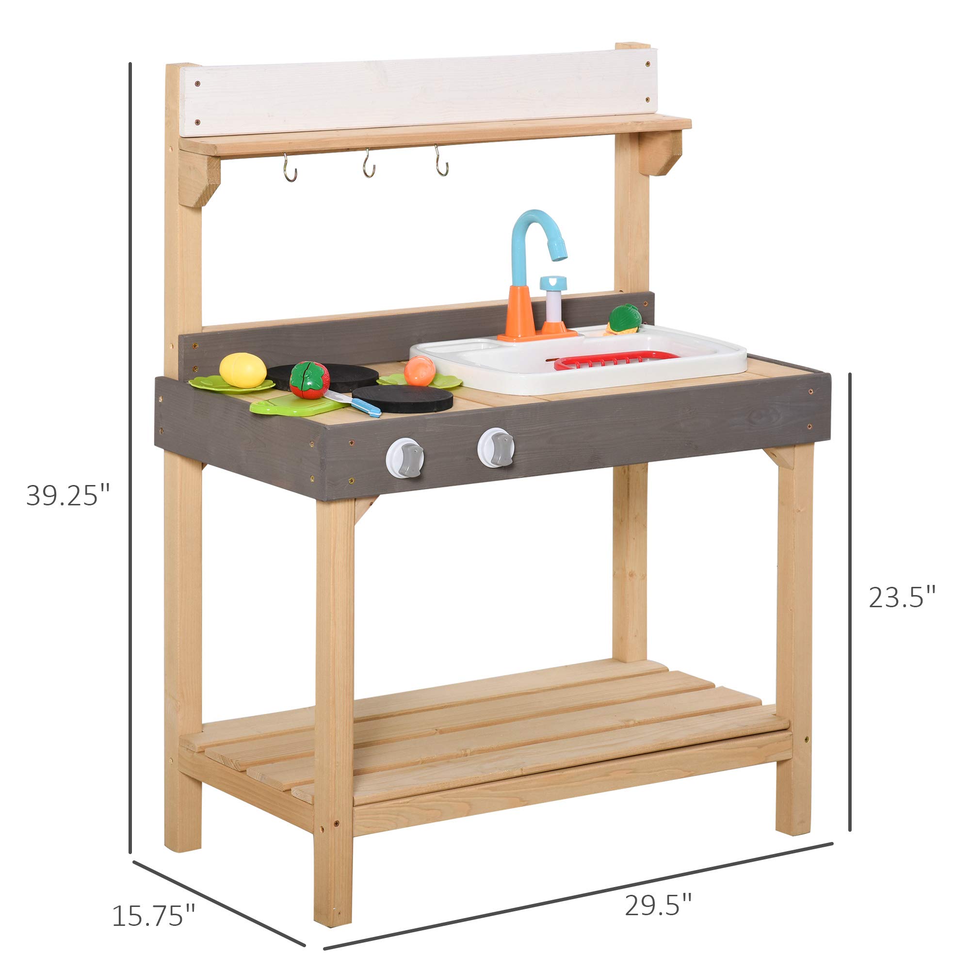 Outsunny Kids Kitchen, Playset Game with Sink, Running Water, Vegetable, Dish for 3-7 Years Old