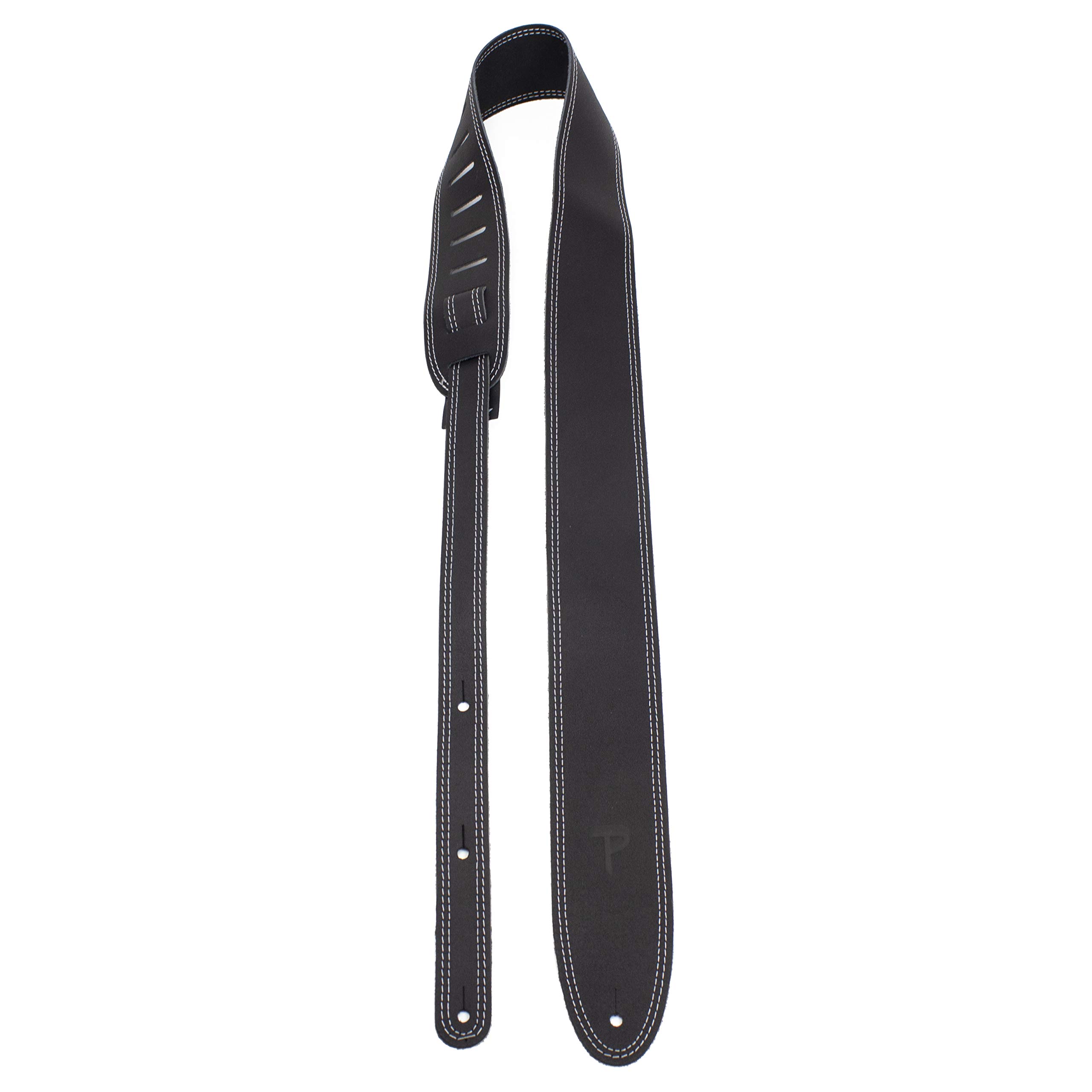 Perri's Leather Ltd. - Double Stitched Leather Strap - Adjustable Strap from 41" to 56" for Electric, Acoustic, Bass Guitars - for Kids & Adults - Black (BDS-175)