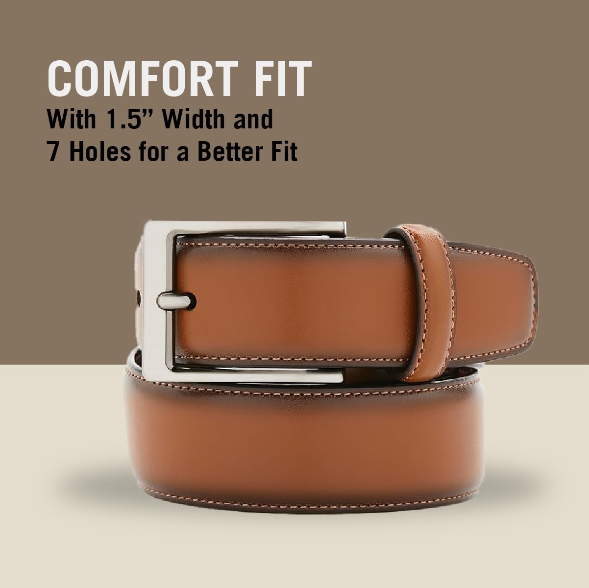 Perry Ellis Men's Leather Amigo Dress Belt, Luggage Brown, 36