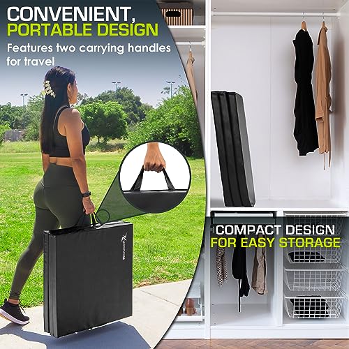 ProsourceFit Tri-Fold Folding Thick Exercise Mat 6βx2β with Carrying Handles For MMA, Gymnastics Core Workouts, Black