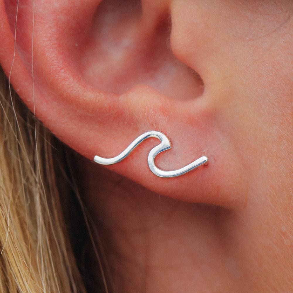 Pura Vida Silver Wave Ear Climber Earrings .925 Sterling Silver - 1 Pair