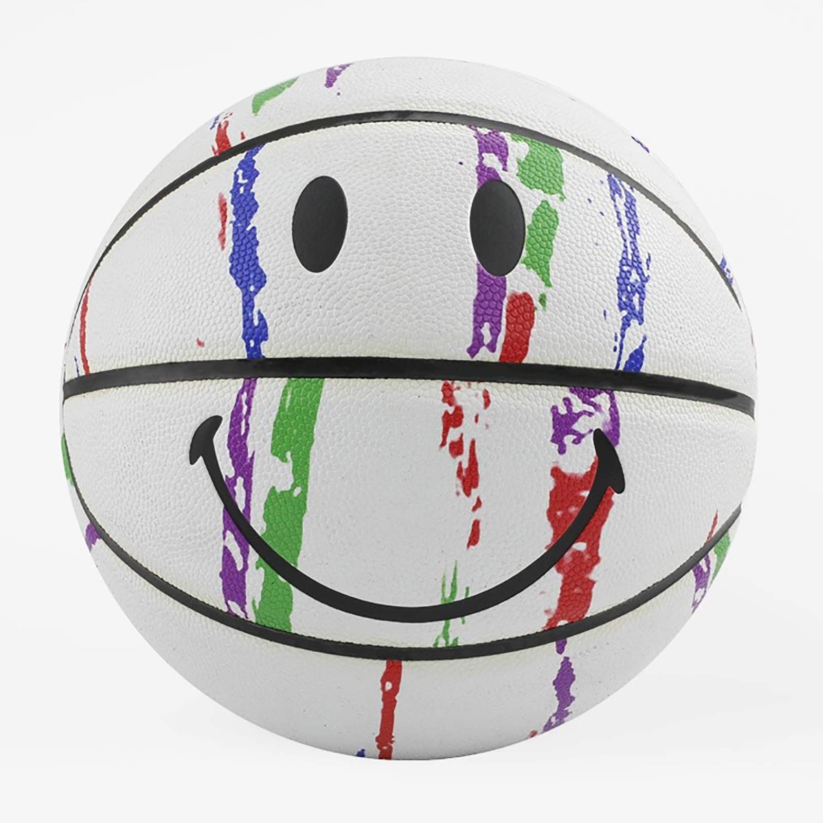 SHENGY No. 7 Smiling Face Graffiti Basketball, PU Leather Wear-Resistant, Good Grip. for Indoor and Outdoor Training and Competitions, The Best Gift for Children (4 Colors),White