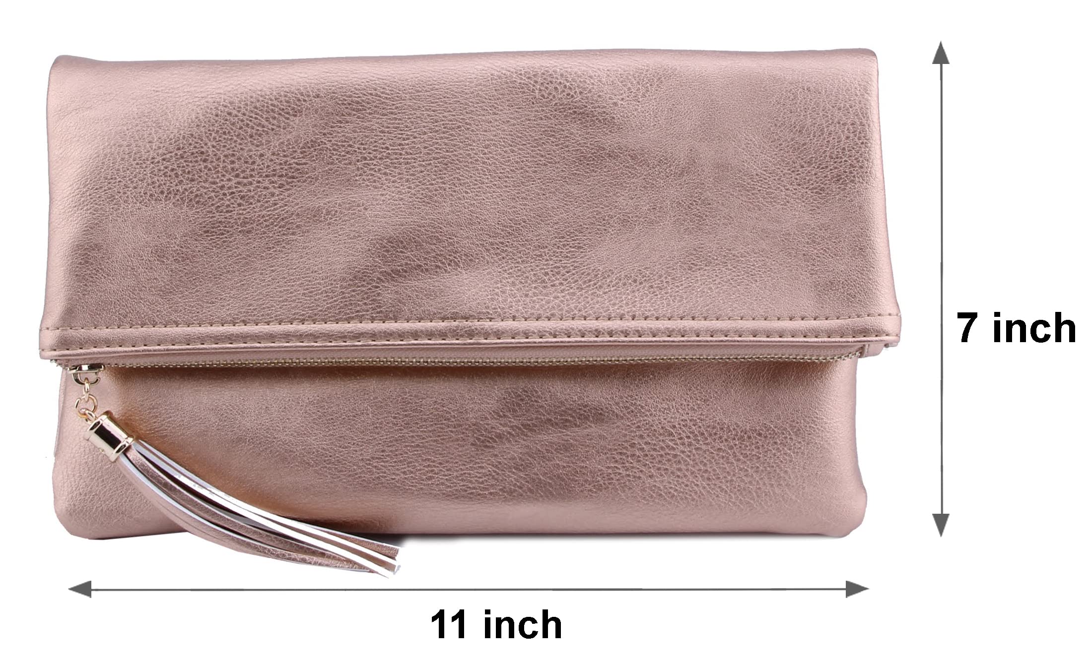 Solene Large Foldover Wristlet Clutch Crossbody Bag with Chain Strap -LP048(1-Rose Gold-LP)