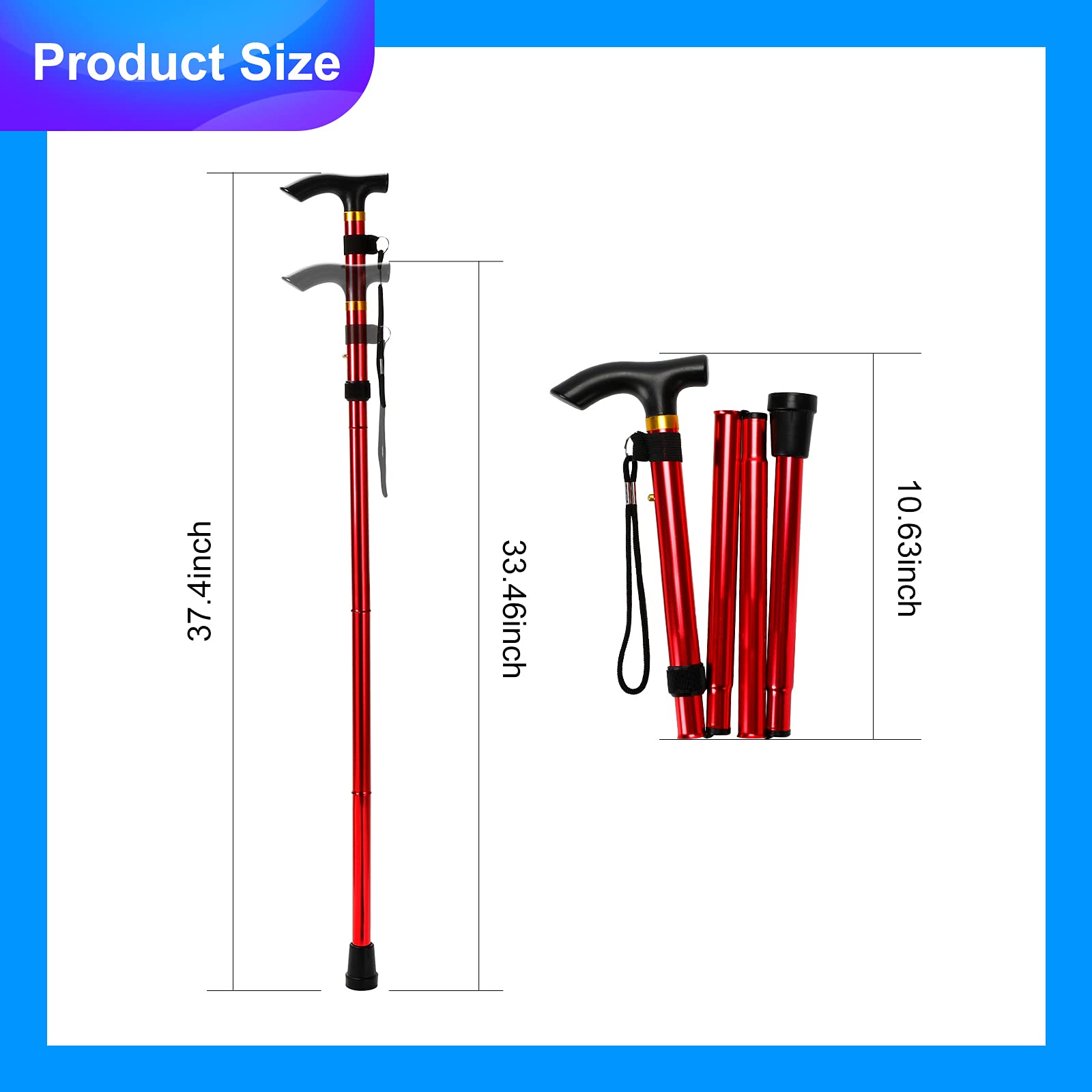 Trekking Poles Aluminum Collapsible Hiking Pole Anti-Slip Walking Sticks for Men Folding Ladies Hiking Sticks (Red)