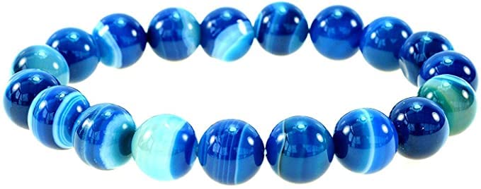 PURPLE WHALE Botswana Agate Stone Bracelet for Women, Men | Round Beads Stretch Adjustable Bracelet for Meditation, Yoga (Blue)