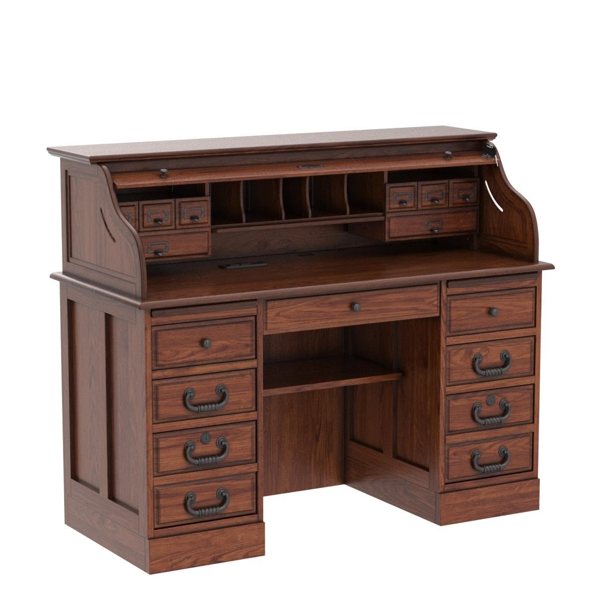 Roll Top Desk Solid Oak Wood - Executive Oak Desk 54"x24"x45" Home Office Secretary Organizer Roll Hutch Top Easy Assembly Quality Crafted Construction Locking File Drawers Dovetailed