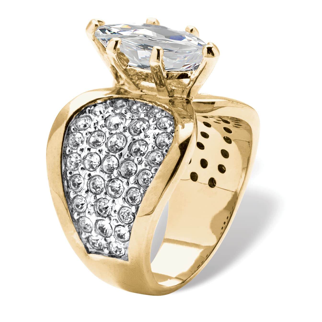 PalmBeach Yellow Gold-Plated Marquise Cut Cubic Zirconia and Round Simulated Crystals Engagement Ring Sizes 7-12 Size 9