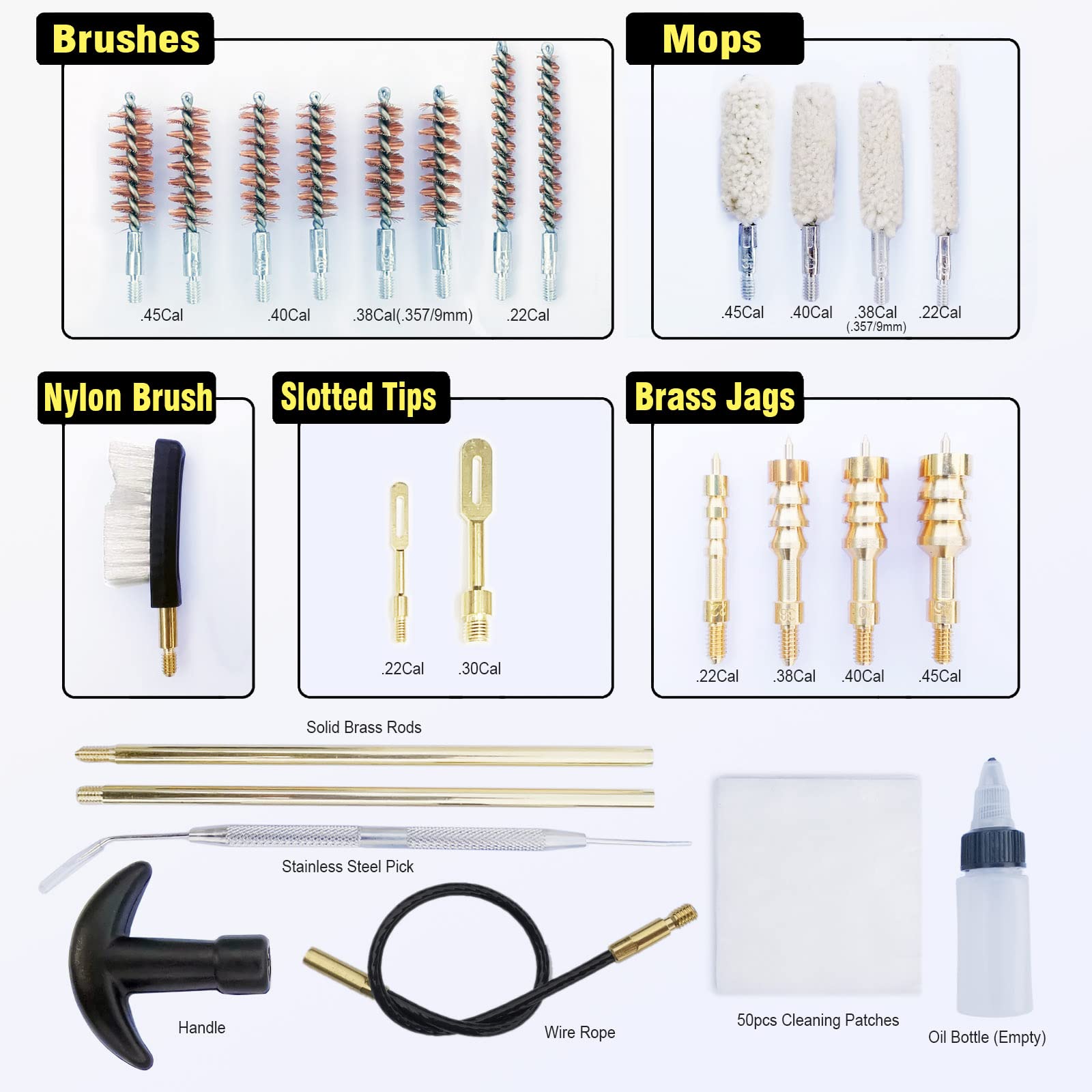 StrongTools 26pcs Gun Cleaning Kit-Barrel Cleaning Tools for Rifle-Shotgun-Handgun Include Gun Brushes, Gun Brass Slotted Tip Adapters and Bore Mops