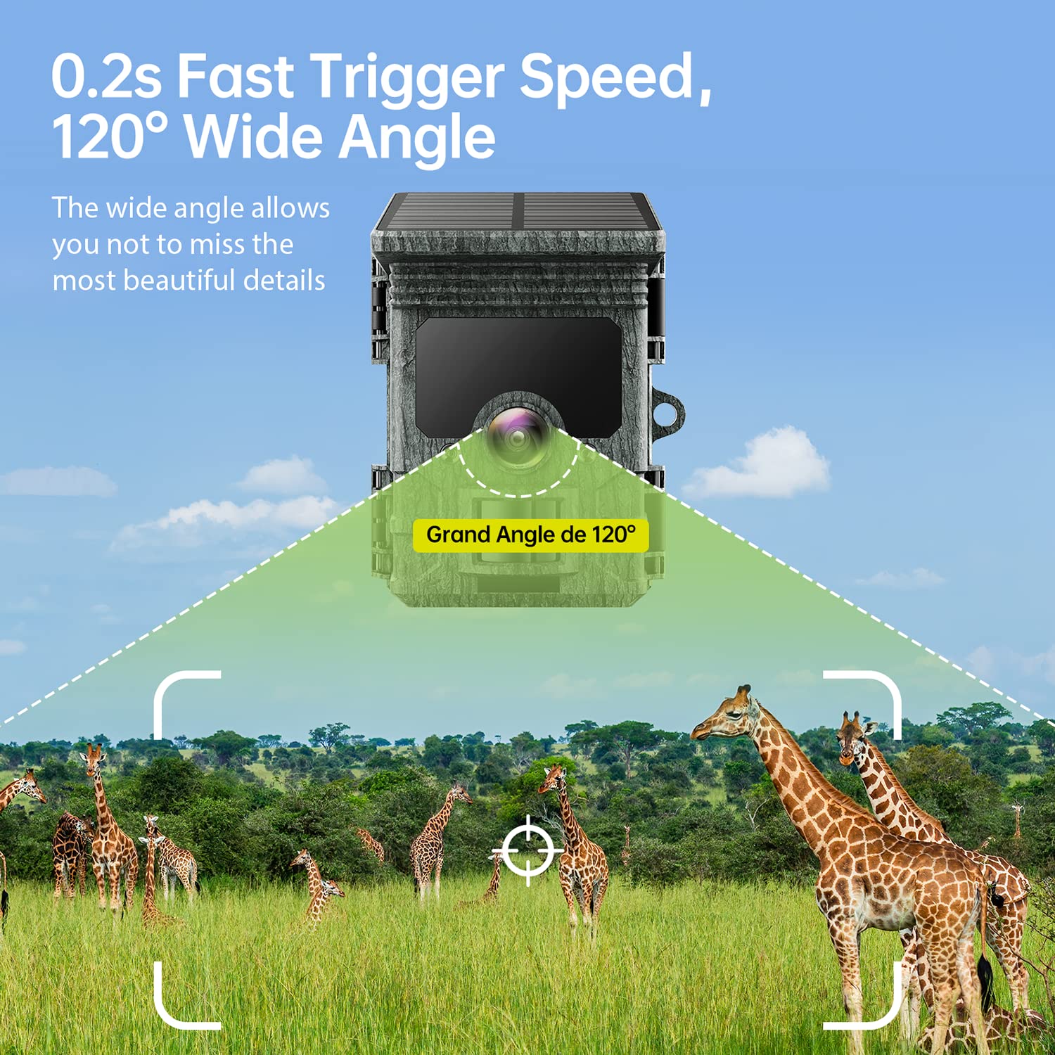 VOOPEAK Solar Trail Camera 4K 30fps - WiFi Bluetooth 46MP Hunting Game Camera - 120° Detection Angle Motion Sensor Night Vision IP66 Waterproof for Wildlife Trace