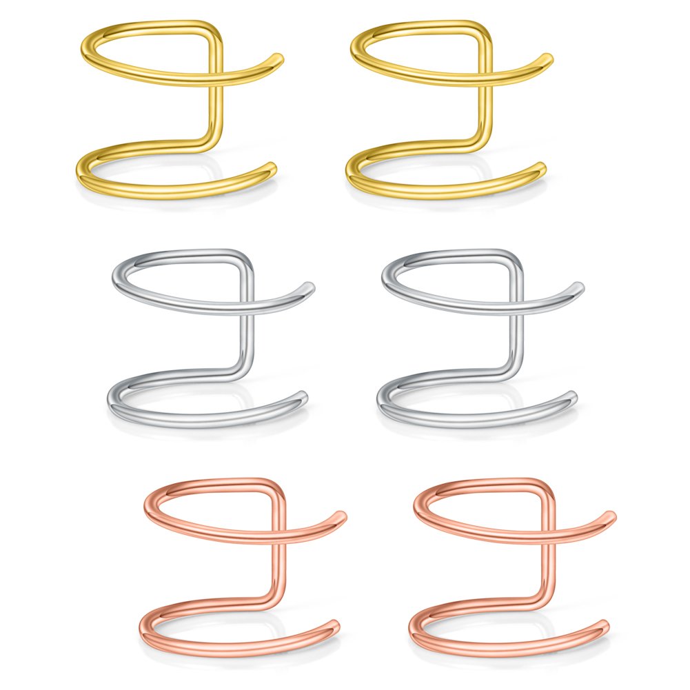 Ruifan 316L Surgical Steel Double-Rings Fake Faux Clip On Septum Lip Nose Hoop Ring Body Piercing Jewelry Unisex 20G 5/16"(8mm) 6PCS - Mix Color 1#
