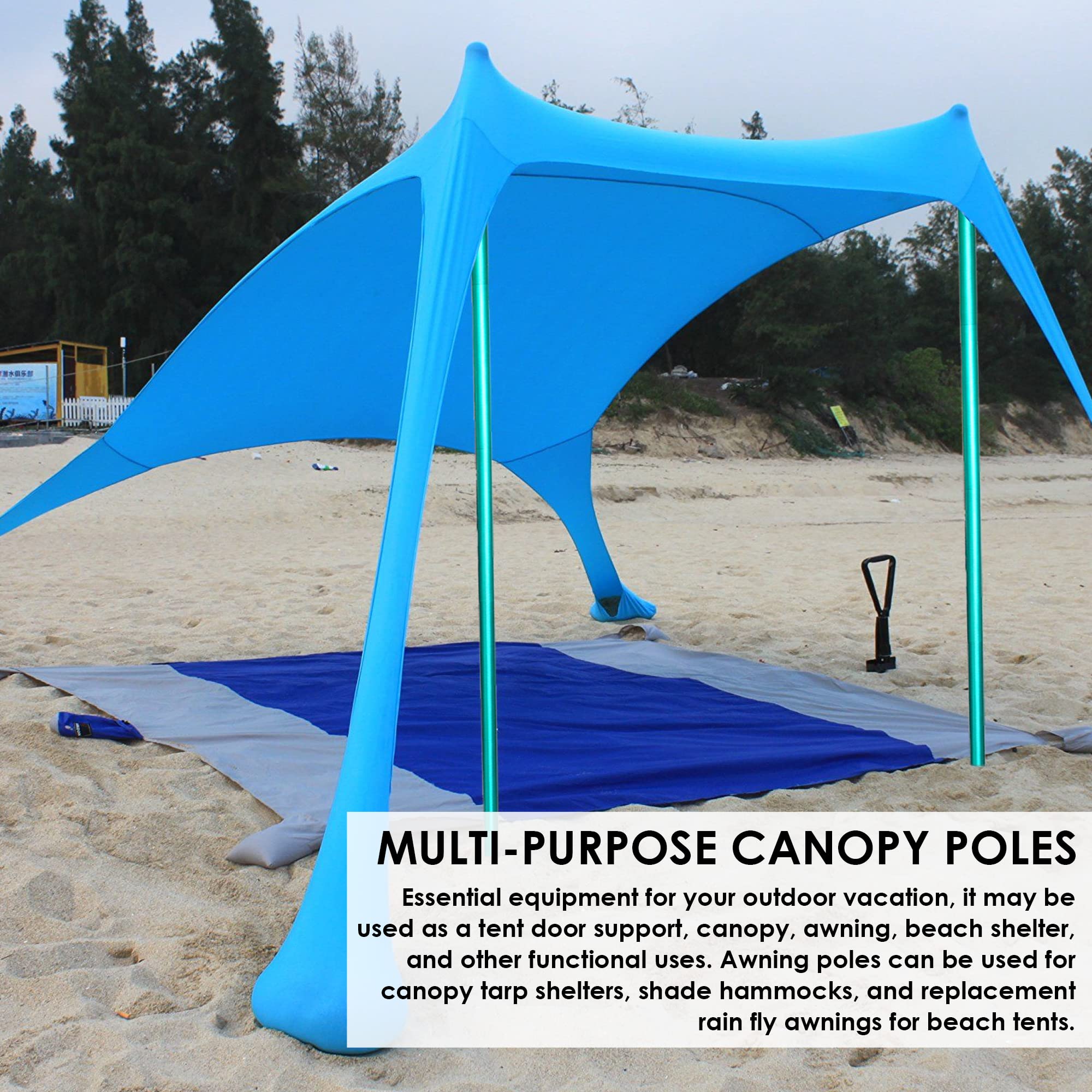 Tent Canopy Poles, Aluminum Tent Pole Folding Adjustable Canopy Support for Tarps and Tents, Six Section Collapsible 86 inches Poles Lightweight Replacement Tarp Poles for Camping Awning Shelter