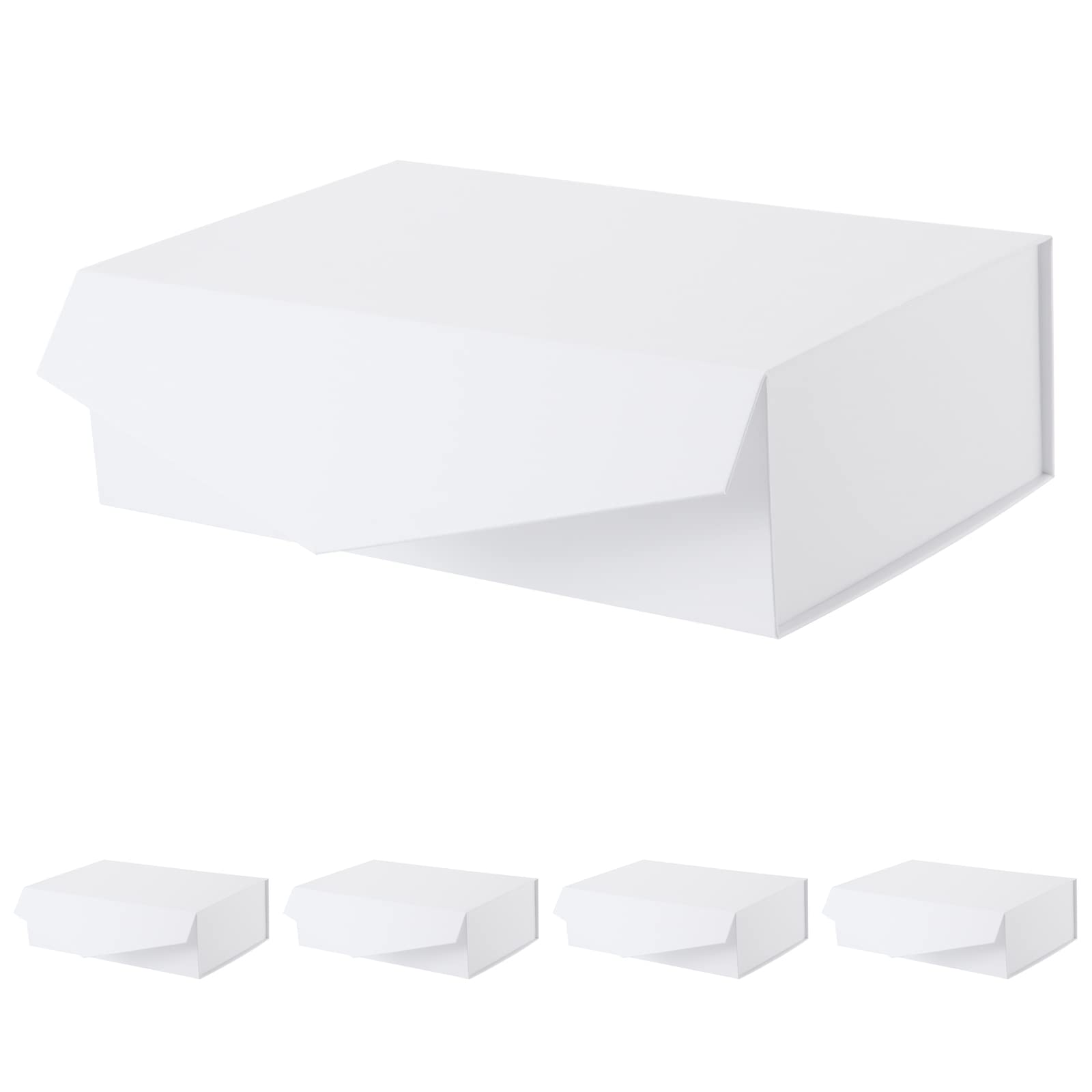 PACKQUEEN 5 White Gift Boxes, Large Gift Boxes with Lids, 13.5x9x4.1 Inches Magnetic Closure Gift Boxes for Presents, Bridesmaid Proposal Boxes (Matte White with Grain Texture)