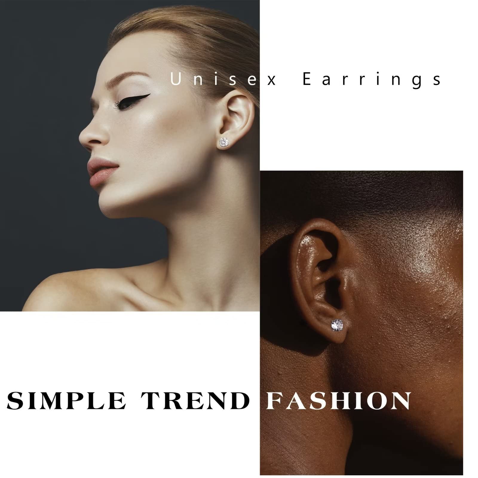 Stud Earrings Set for Women, Hypoallergenic Stud Earrings Round Cubic Zirconia Silver Stud Earrings for Women Men 3 Pairs Earrings Set
