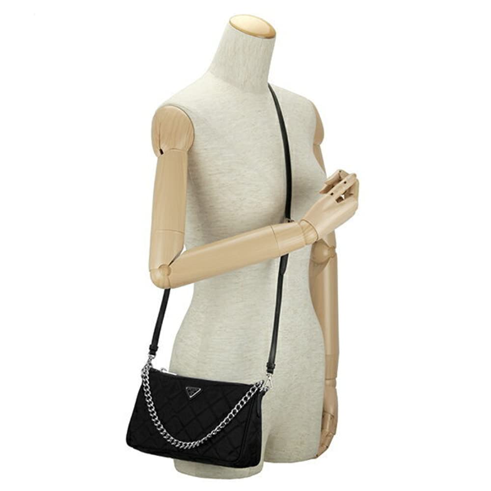 Prada Quilted Tessuto Nylon Chain Black Convertible Shoulder Bag 1BH026