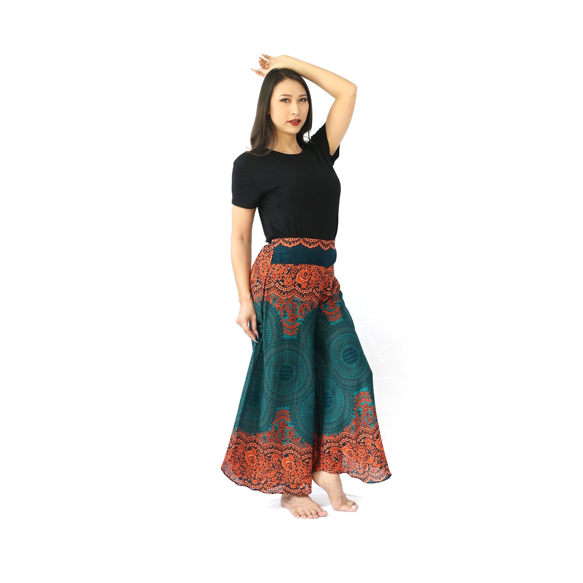 Women's Wide Leg Palazzo Pants Light Weight Loose Comfy Boho Flare Harem Trouser Perfect for Yoga (Blue Sea Mandala)