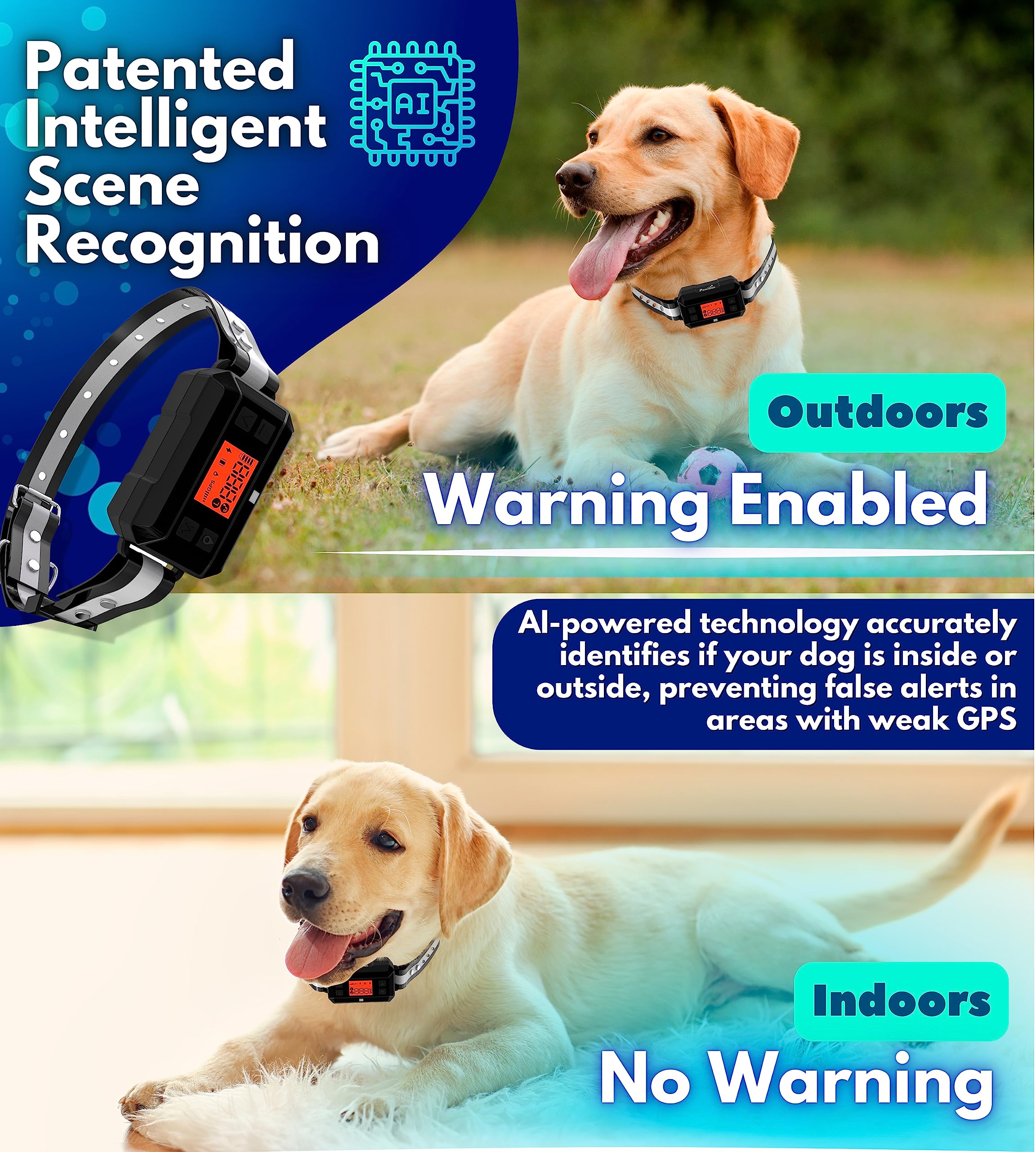Pawious GPS Dog Fence - 2nd Gen with GPS Signal Boost - Wireless Dog Fence, IPX7 Waterproof, Containment System for Medium and Large Dogs, Size 9-23in