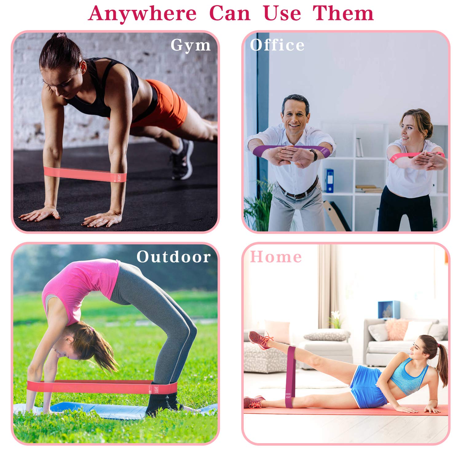 Resistance Exercise Bands Workout Bands Loop Bands Booty Bands for Legs and Butt, Yoga,Home,Fitness, Stretching,Physical Therapy, Pilates Flexbands with Instruction Guide and Carry Bag