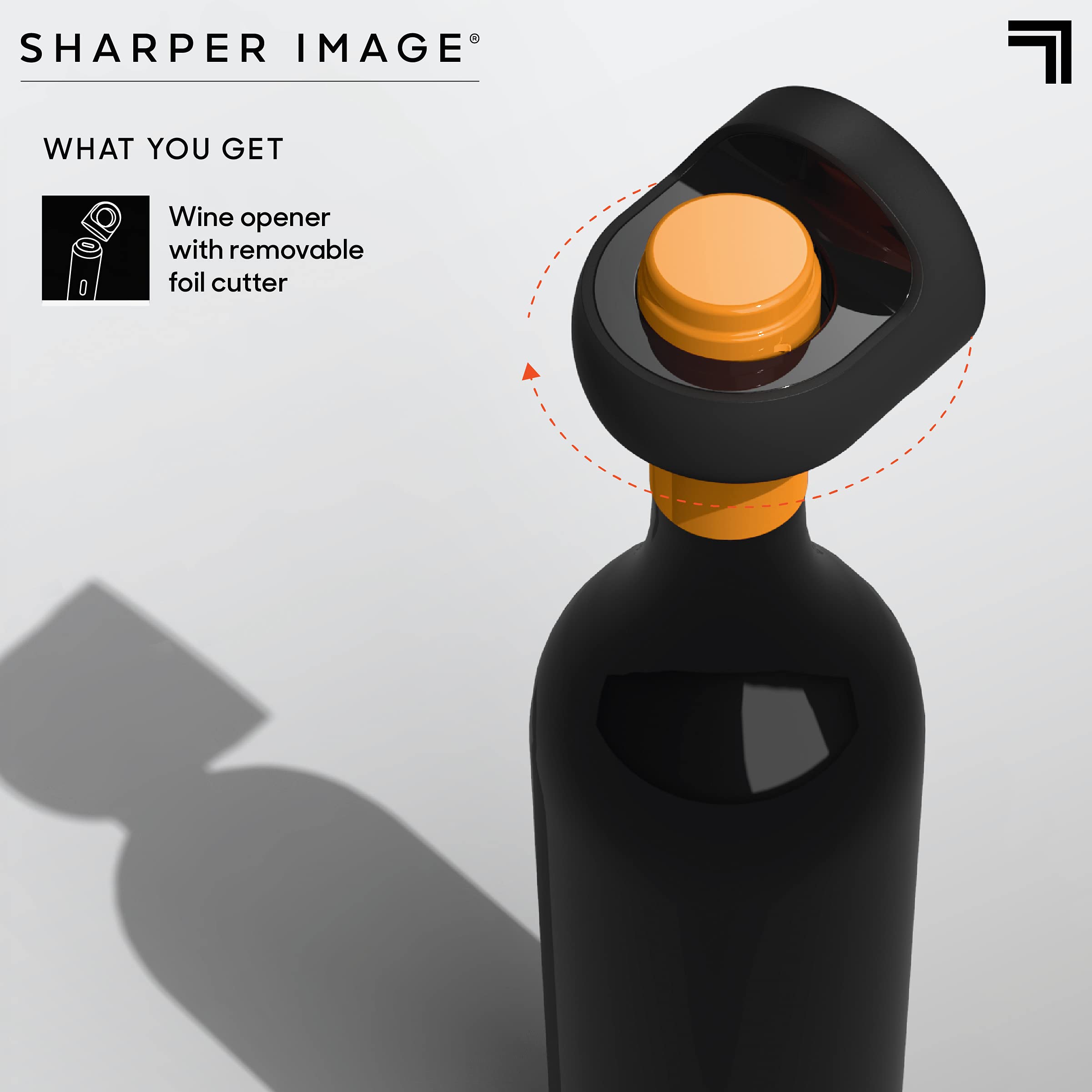 SHARPER IMAGE Automatic Wine Bottle Opener Included Foil Cutter, Battery Operated, Fits All Standard Wine Bottles, Innovative Control with Single Button, Perfect for Hosting Events & Parties