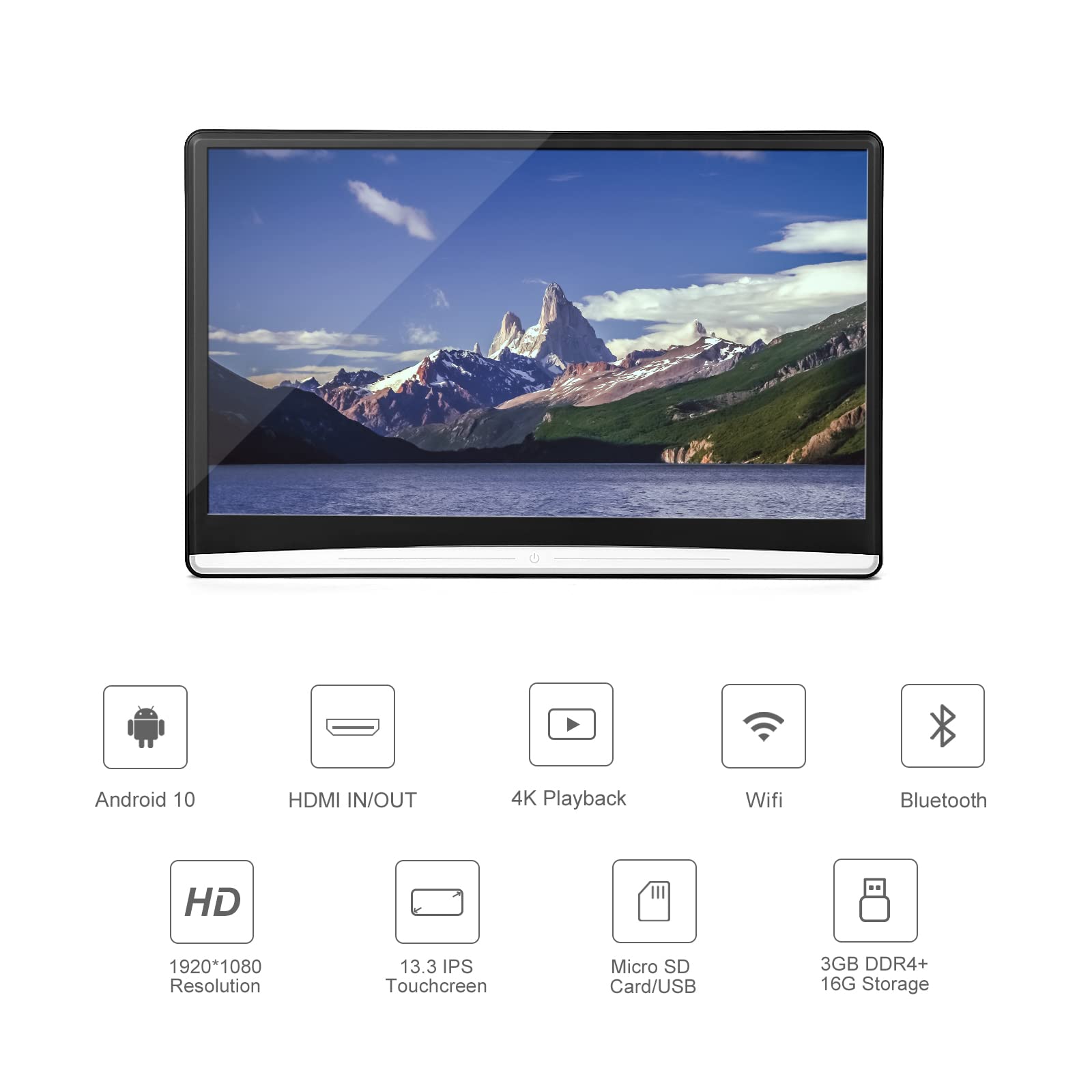 Ventray 13.3 Inch Android 10 Car Headrest Video Player, Universal Backseat TV Monitors, Touch Screen Car TV with WiFi, Bluetooth, HDMI in/Out, USB/TF, 3G Ram + 16G ROM