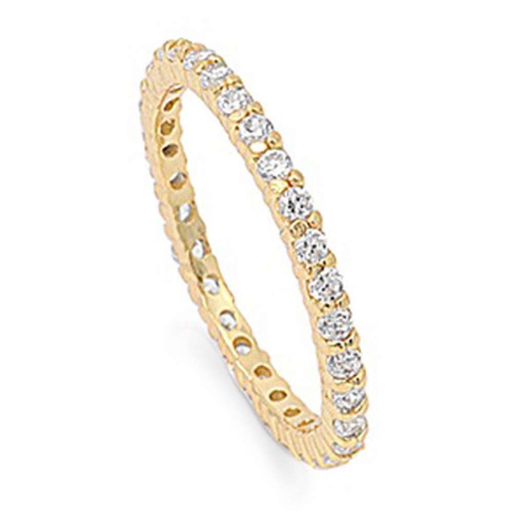Oxford Diamond Co Stackable CZ Eternity Style Wedding Band Yellow Gold Plated .925 Sterling Silver sz 8