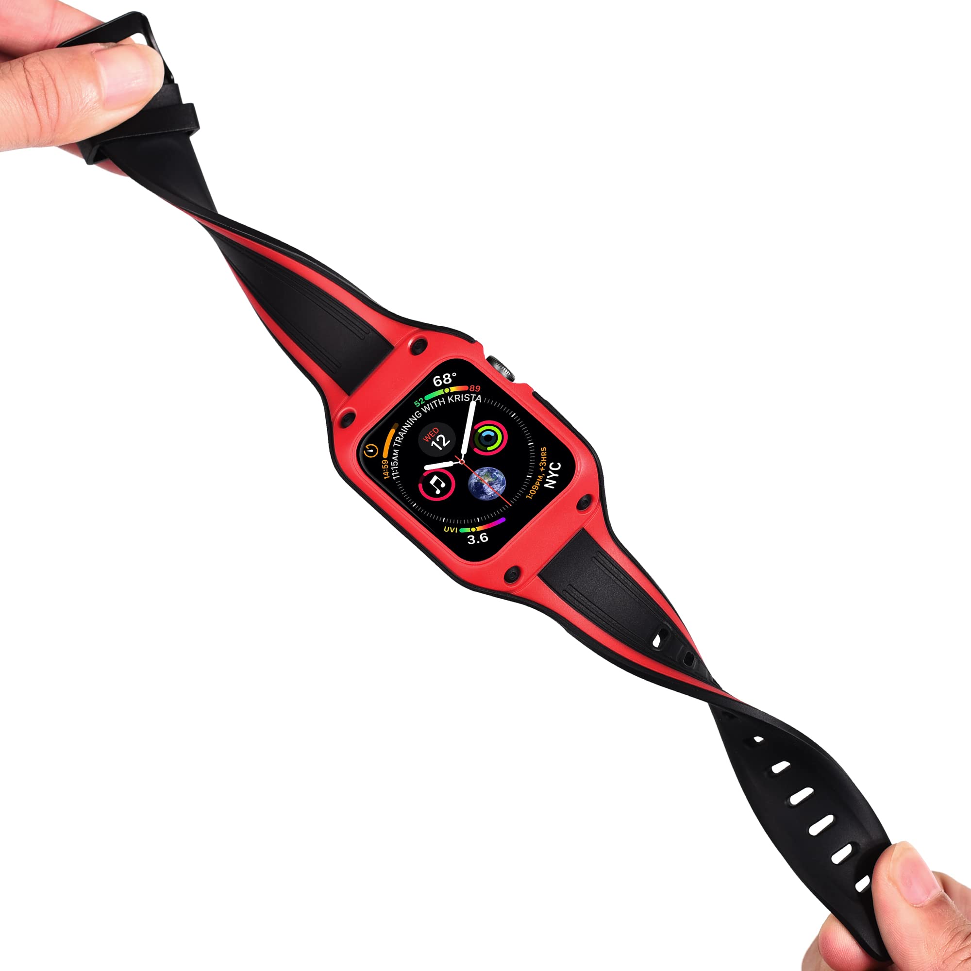 Uni-body Cases with Bands for Apple Watch 42mm 44mm,Protective Strap Compatible with iwatch Series SE 6 5 4 3 2 1,Black Red