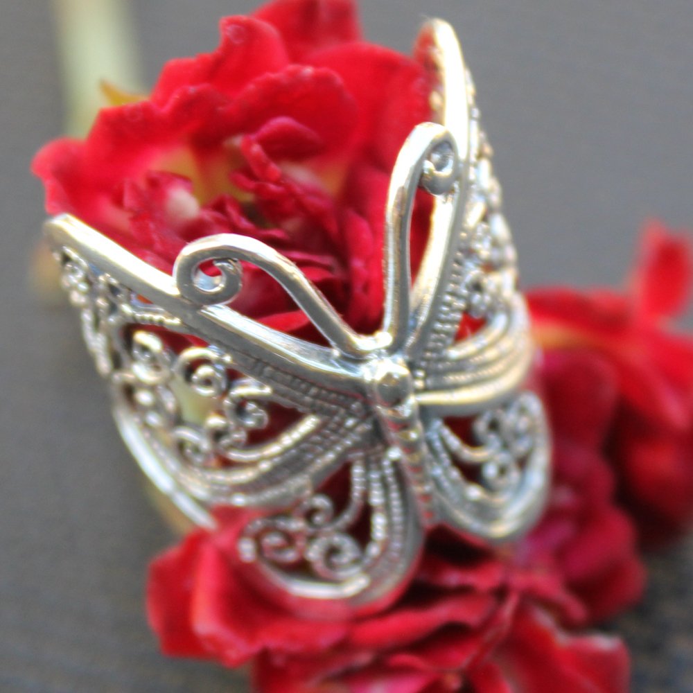 Oxford Diamond Co Filigree Butterfly .925 Sterling Silver Ring Size 10