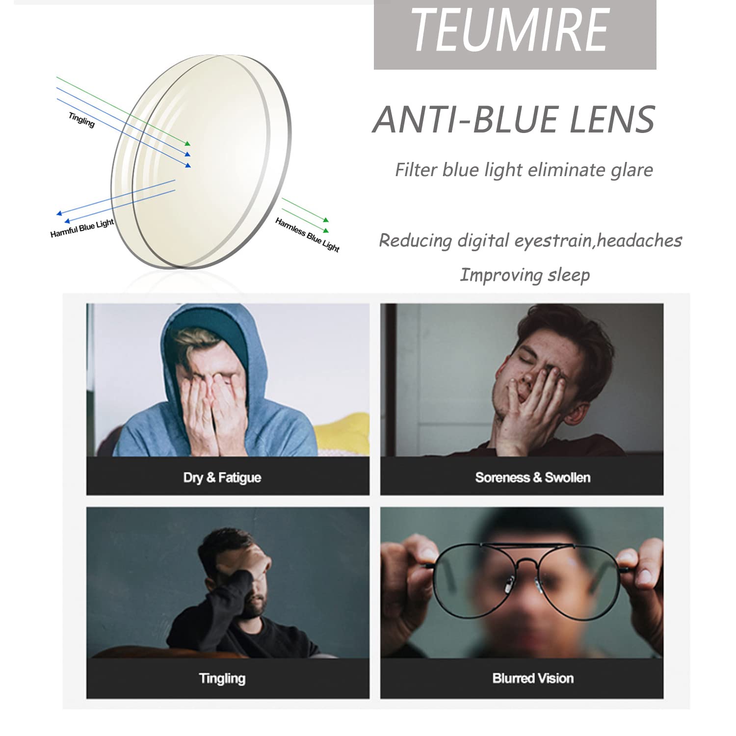 Teumire Classic Fake Nerd Glasses for Women Men Clear Lens Semi Rimless Eyeglasses (Bright Black Frame)