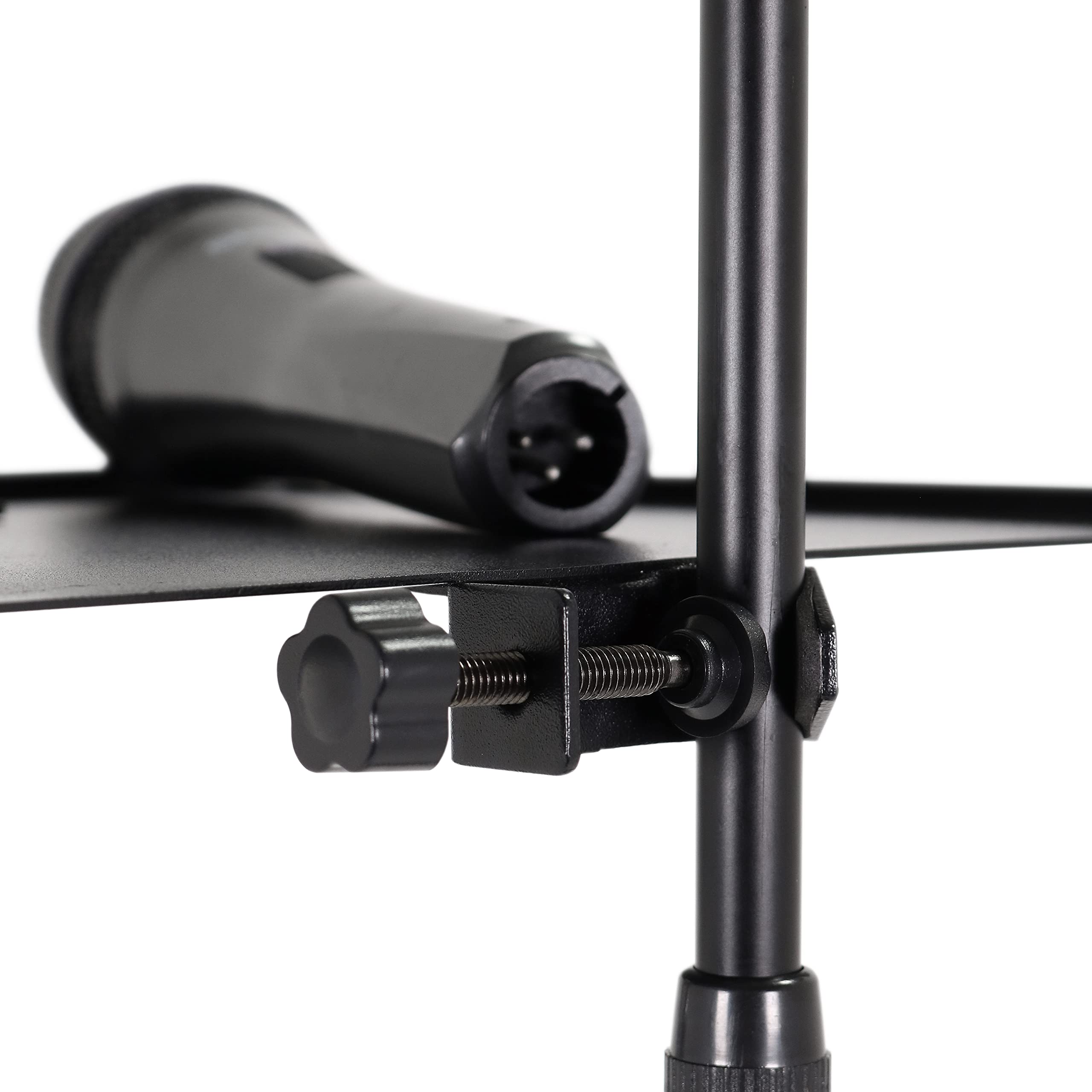 Techsol Microphone Stand Accessory Tray Clamp-On with Drink Holder in Black Steel 7.8 x 8.6 inches (20 x 22 centimeters)