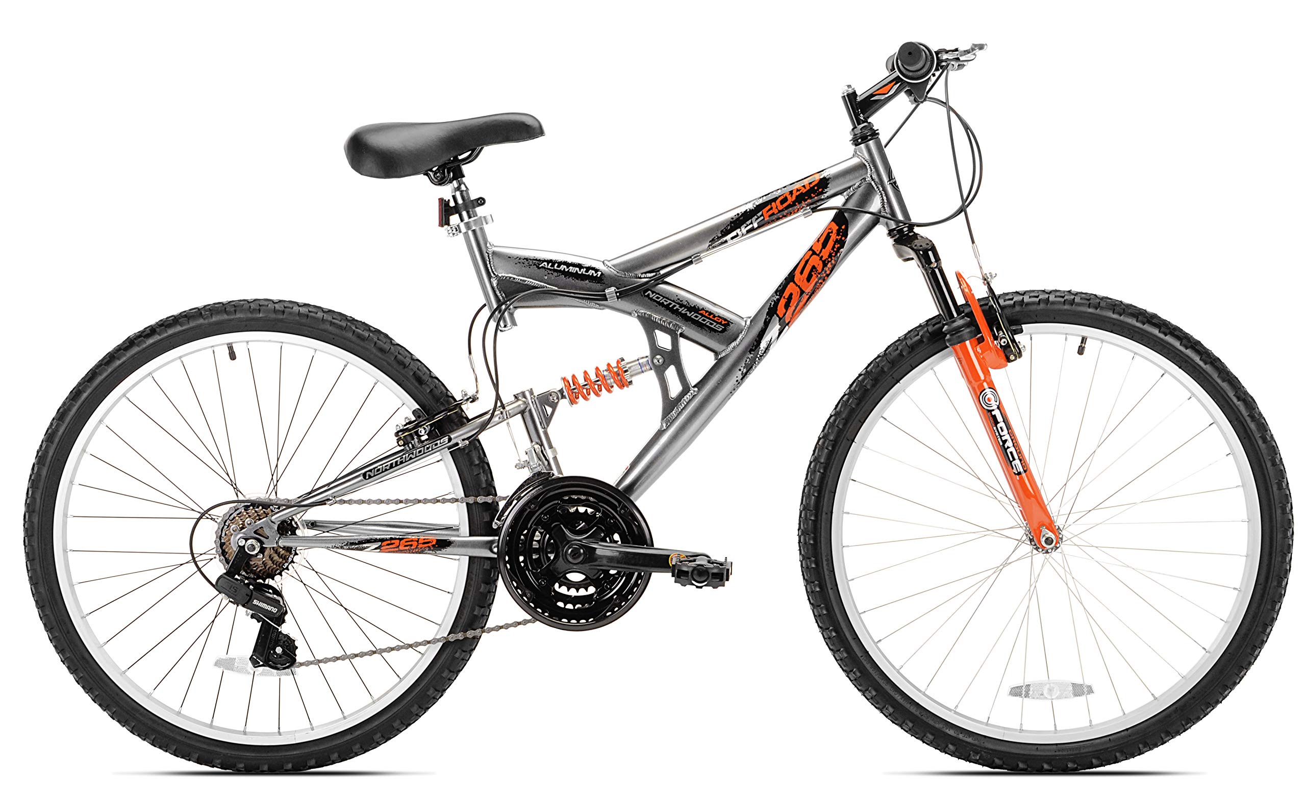 Northwoods Aluminum Full Suspension Mountain Bike, 26-Inch, Grey/Orange