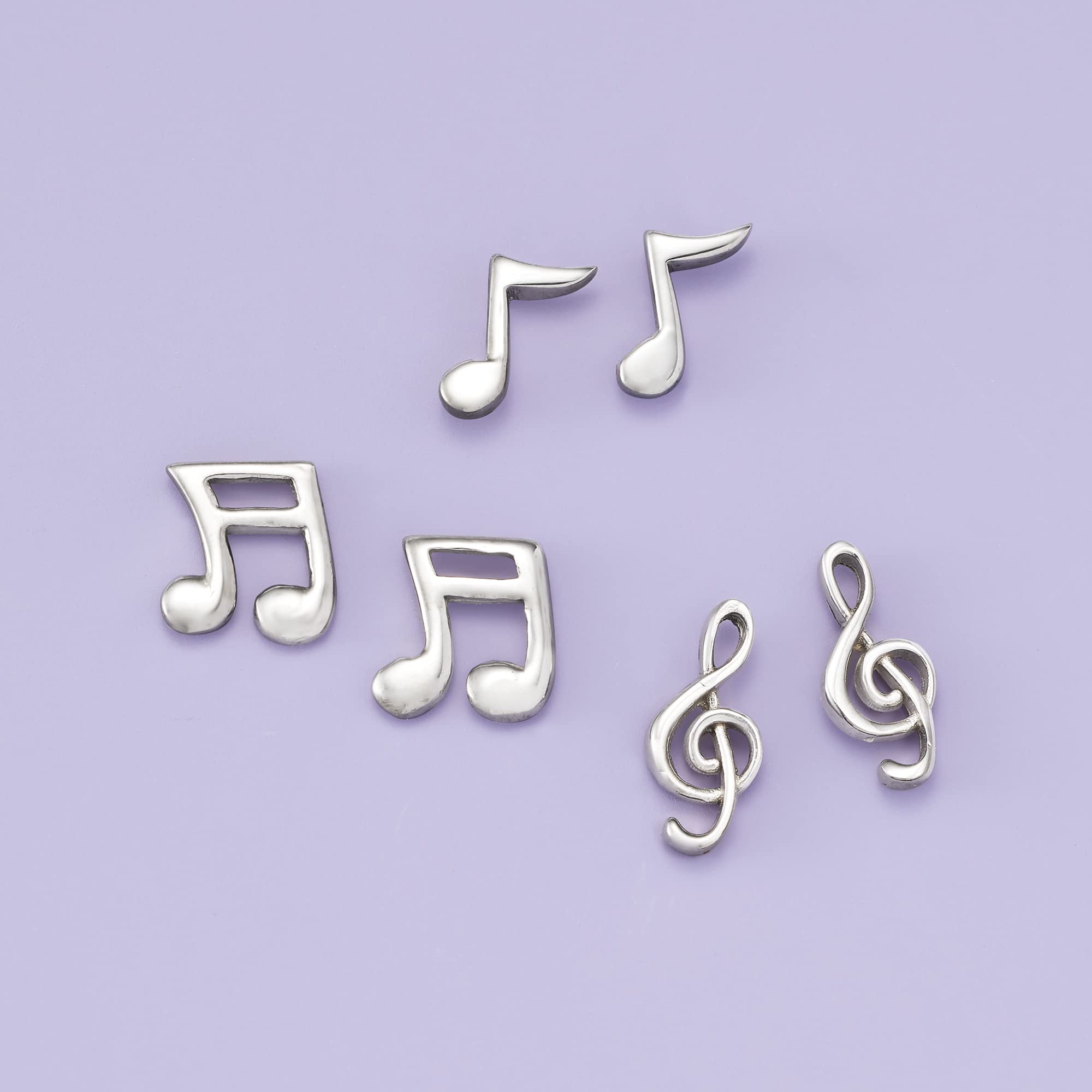 Ross-Simons Sterling Silver Jewelry Set: 3 Pairs Of Musical Note Stud Earrings