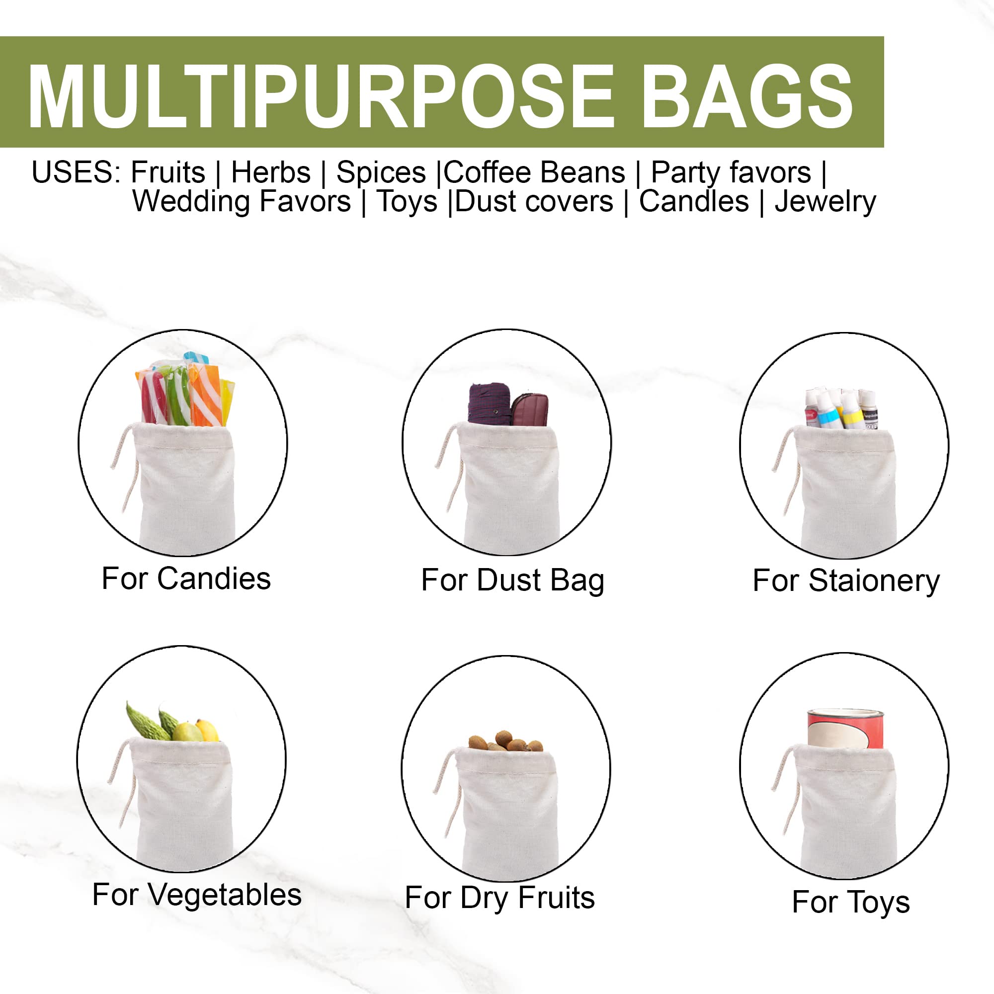 Reusable Eco friendly 10"x12" Cotton Thick Single Drawstring Muslin Bags "premium quality (Natural Color)-100 count pack